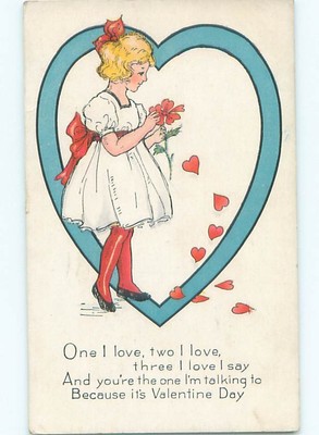 Pre-Linen Valentine GIRL PULLS HEART PETALS FROM FLOWER : make an offer ...