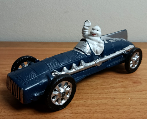 Vintage Cast Iron MICHELIN MAN Blue Racing Car 10" Inches Long ...