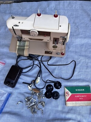 Vintage Singer Model 401A Sewing Machine W/16 Pieces FOR PARTS Or ...