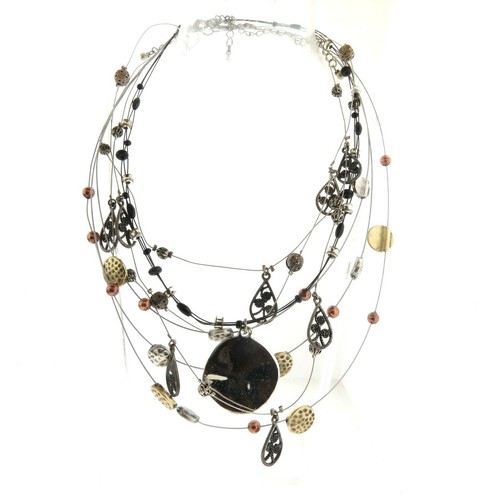 3 Wire Metal Beaded Necklace Multi Strand | eBay
