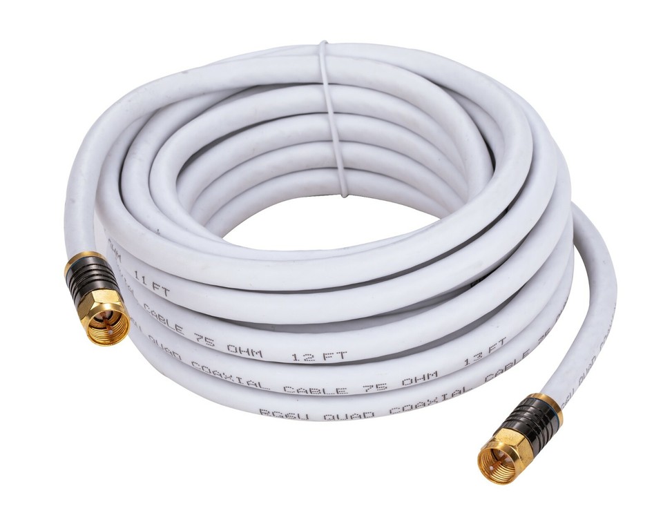 RG6 Quad Cable Black White Coax Coaxial F Extension Wire Satellite TV ...