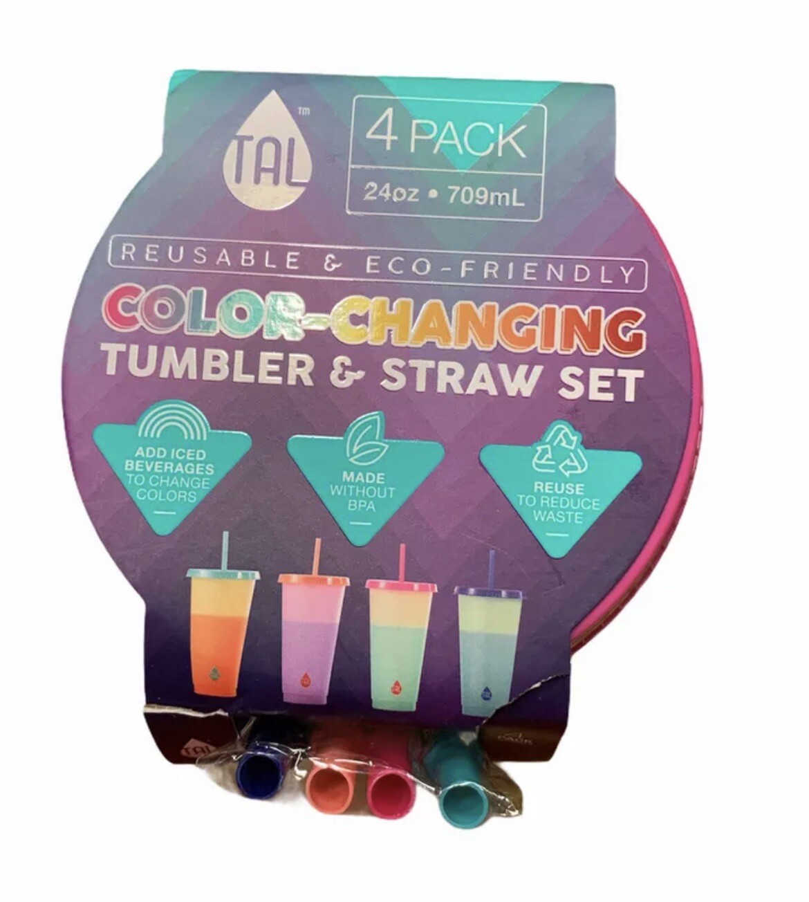 Summer 2021 TAL Color Changing REUSABLE Tumblers & Straws 4 Pack Cold ...