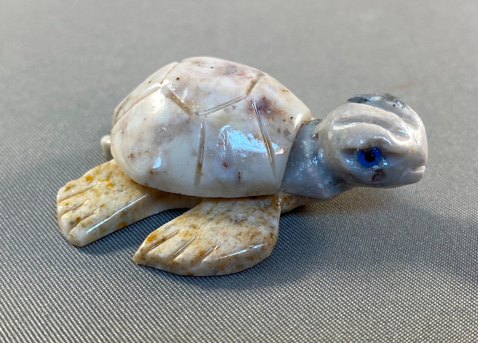 Zuni Carved Marble Turtle Fetish with Blue Eyes by Fabian Homer, NEW | eBay