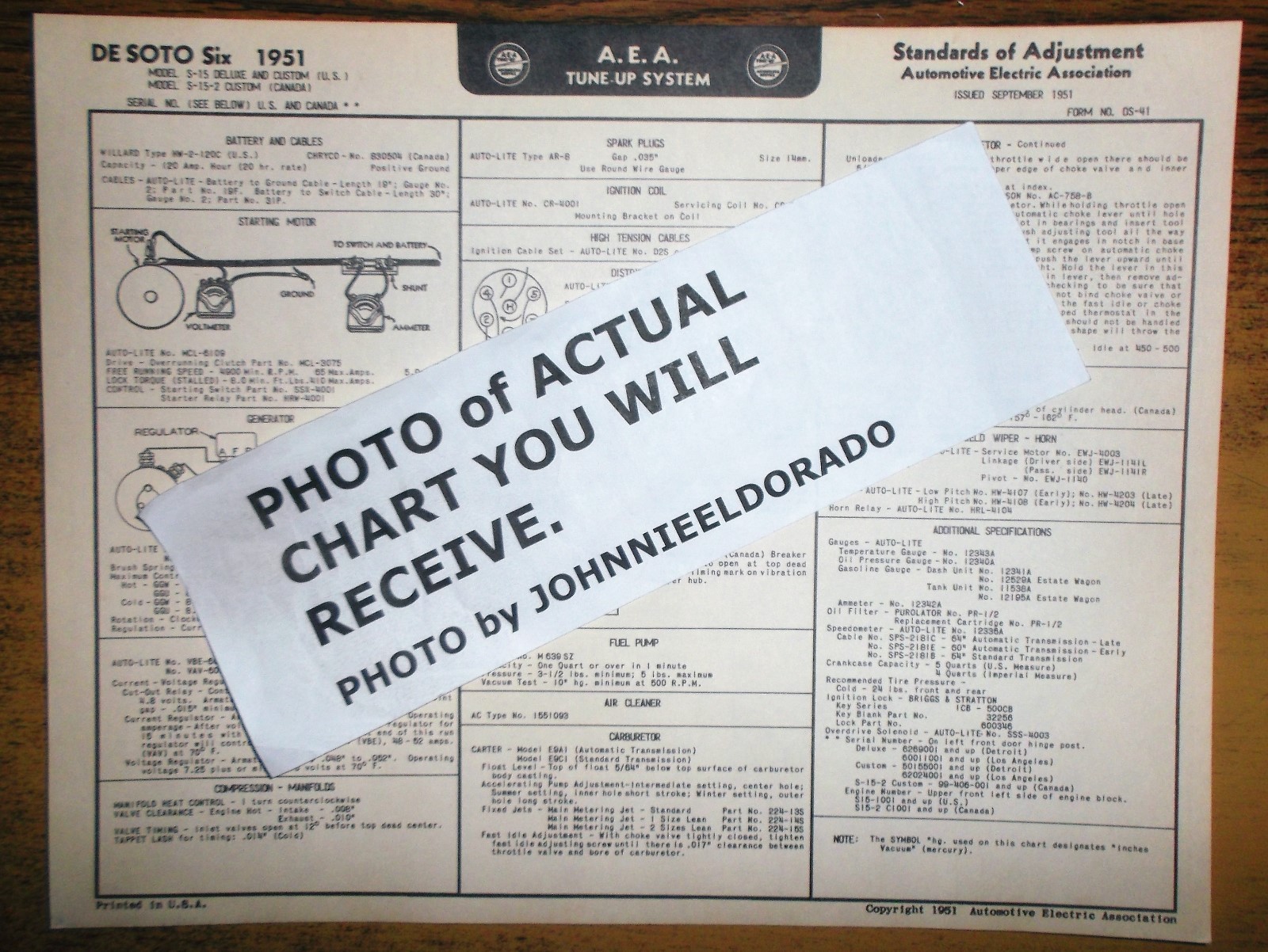 1951 DeSoto SIX Series S-15 US & S-15-2 Canada Models AEA Tune Up ...