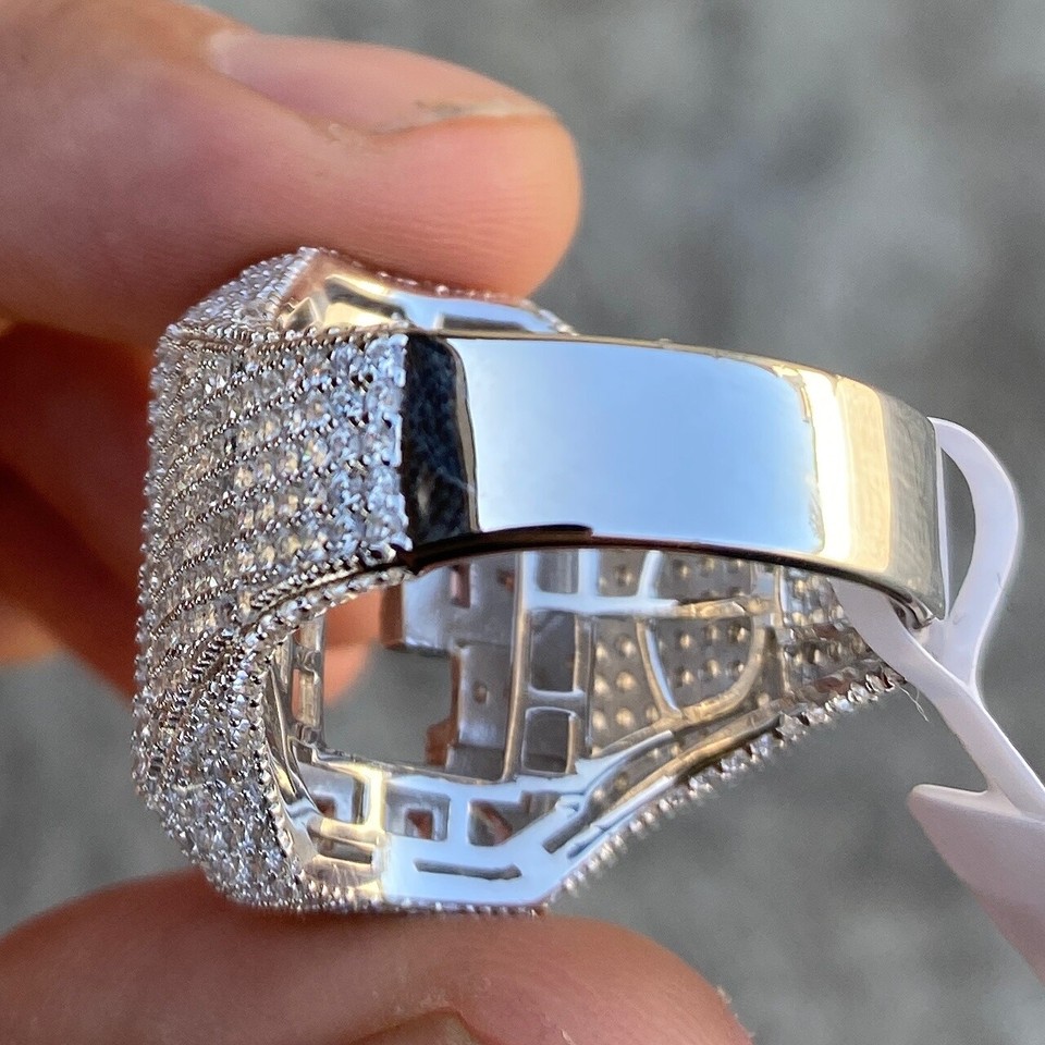 925 Sterling Silver Initial Block Letters Iced Baguette Flooded Out CZ ...