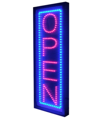 Ultra Bright Vertical Red LED Open Sign with Blue LED Border - 10"x26 ...