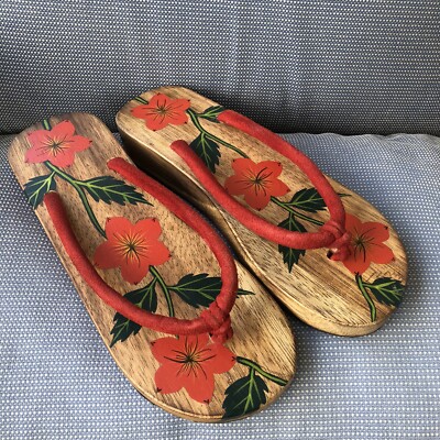 Vintage Replay Wooden Suede Flip Flops No37 Floral GC | eBay