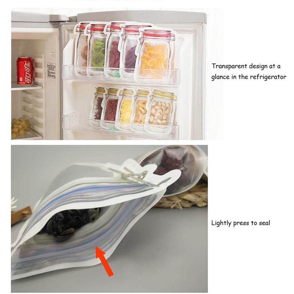 20Pcs Reusable Zip lock Snack Bags Mason Jar Zipper Food Saver Ziplock ...