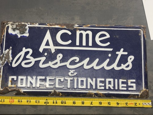 1920s ACME Sign Biscuits Candy Die-cut Porcelain Grocery General Store ...