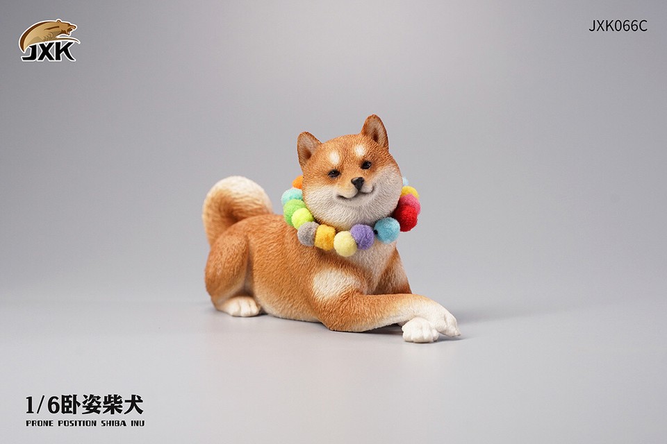 JXK 1:6 Scale Prone Shiba Inu Model Cute Dog Figure Animal Collection ...