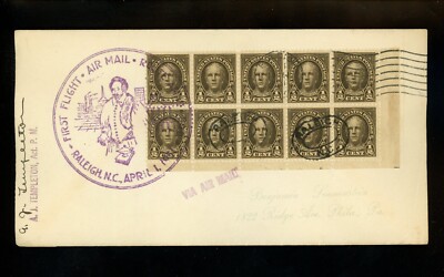 US Postal History Airmail CAM AM 19 Raleigh NC 1931 AAMC #19N21 Sir ...