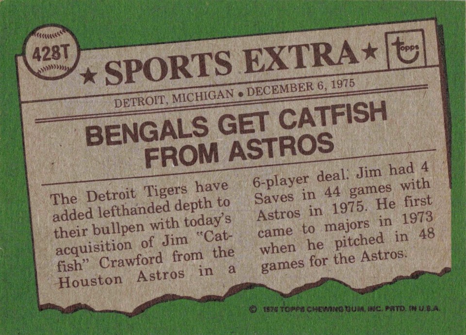 Jim Crawford Traded to Detroit Tigers 1976 Topps Baseball Card #428T | eBay