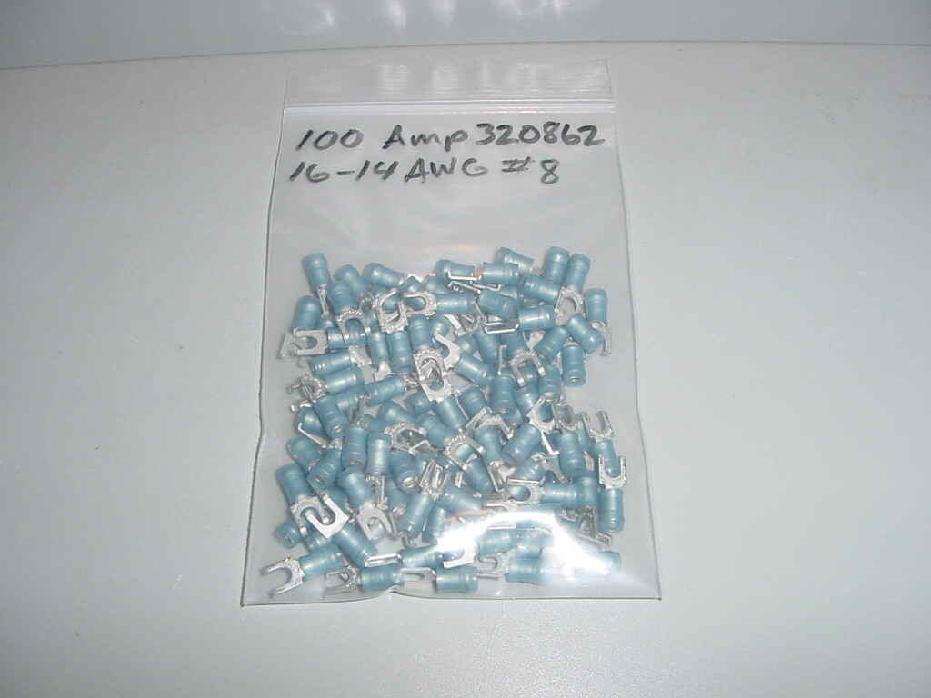 100 Pcs. Amp TE PIDG 16-14 AWG #8 Stud Flanged Spade Nylon Insulated ...