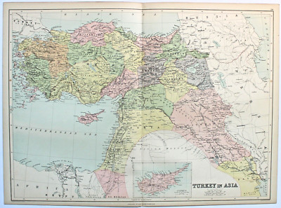 "TURKEY IN ASIA" Antique authentic hand colored map 1879 | eBay