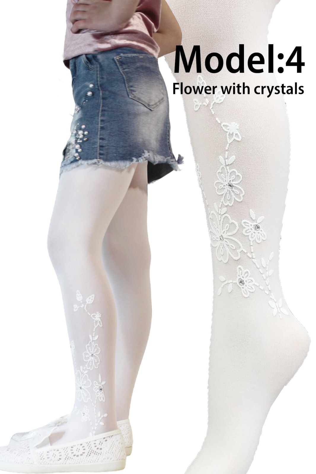 Girls White Patterned Tights 30 den Communion Bridesmaid Girl Party ...