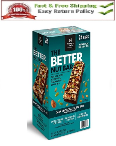 Member's Mark The Better Nut Bar, Dark Chocolate and Sea Salt (24 ct ...