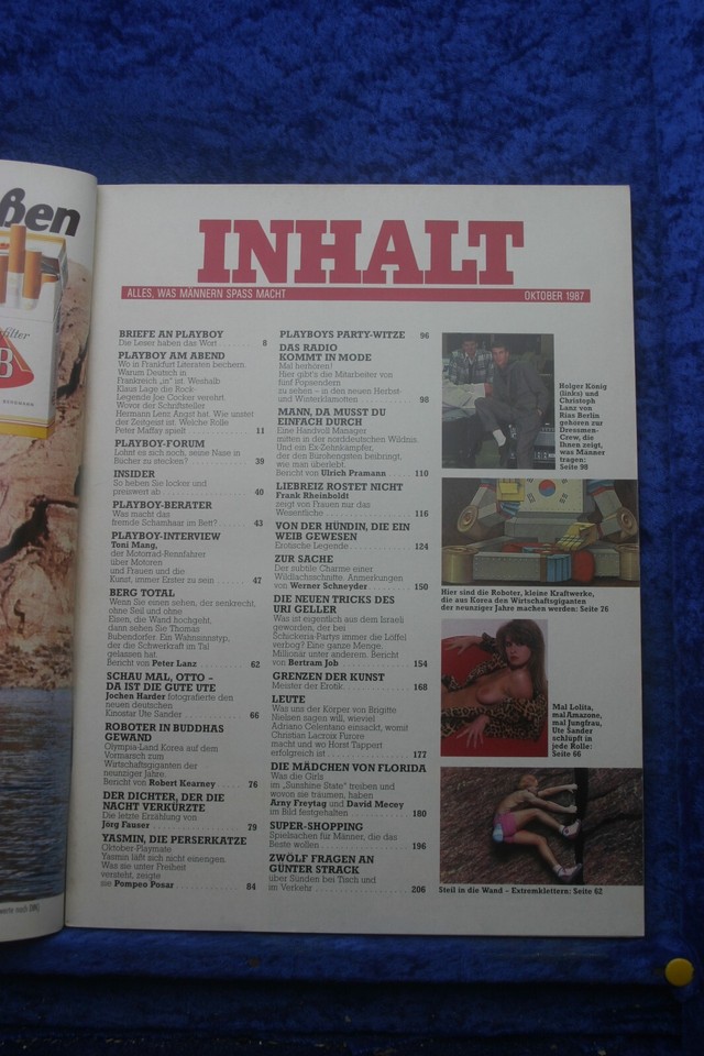 Playboy Oktober 1987 10/87 Yasmin Khabir Toni Mang Ute Sander ...