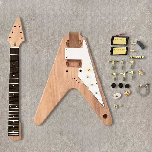6 String Flying V DIY Electric Guitar Kit Golden Part Canadian Maple ...