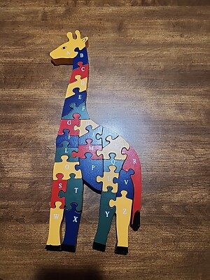 Child's Alphabet & Number Giraffe Wooden Block Puzzle-3/4" Thick Wood ...