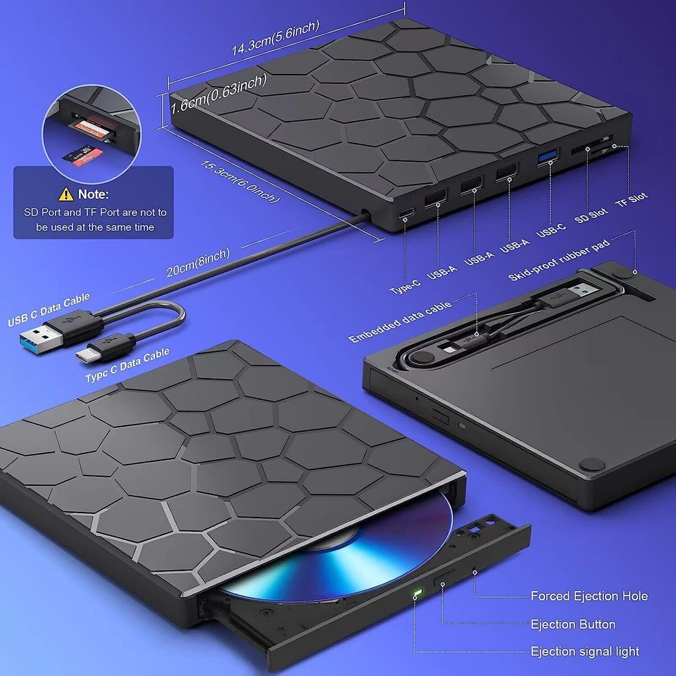 USB 3.0 Slim External CD DVD Drive Disc Player Burner Writer For Laptop ...