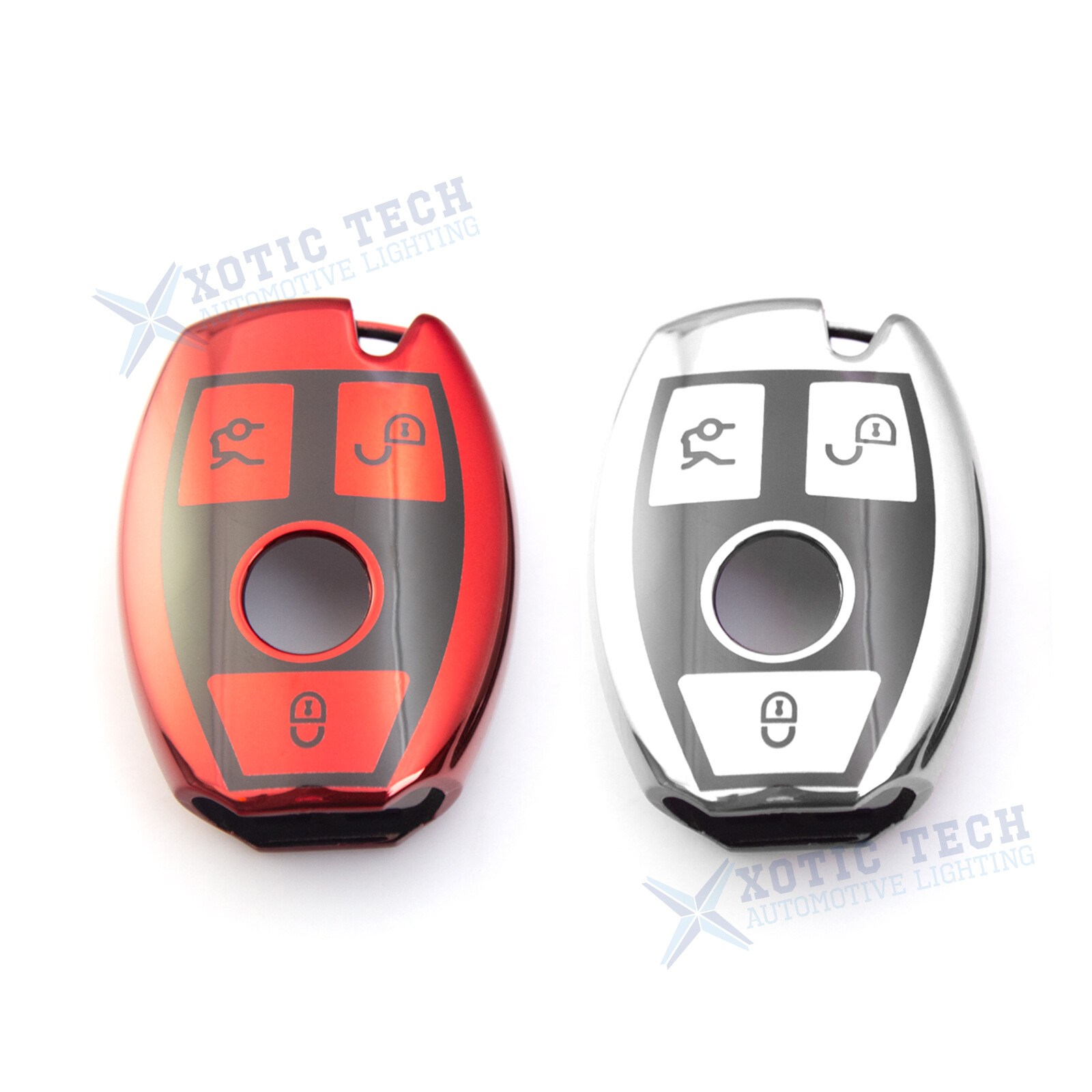 2X Red+Silver TPU Full Covered Smart Key Shell Case For Mercedes Benz A ...