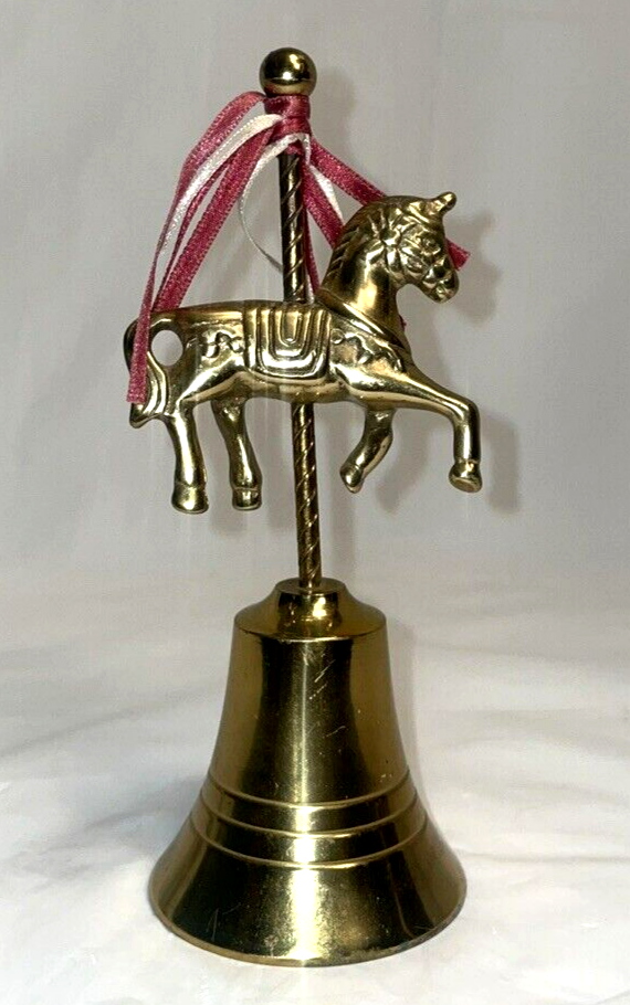 Vintage Horse Solid Brass Bell Carousel H5.75” Decor Handle Crisp Sound ...