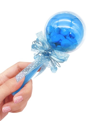 48 Pieces Fillable Baby Rattle Party Favors, Blue with Decorative Bear ...