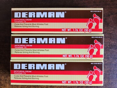 NEW 3 DERMAN ANTIFUNGAL CREAM 1.76 OZ EACH 08/2026 TOLNAFTATE 1 % ...