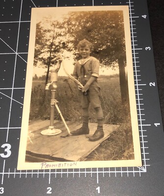 1920s Boy at WATER WELL PUMP Prohibition CAPTION Vintage Snapshot PHOTO ...