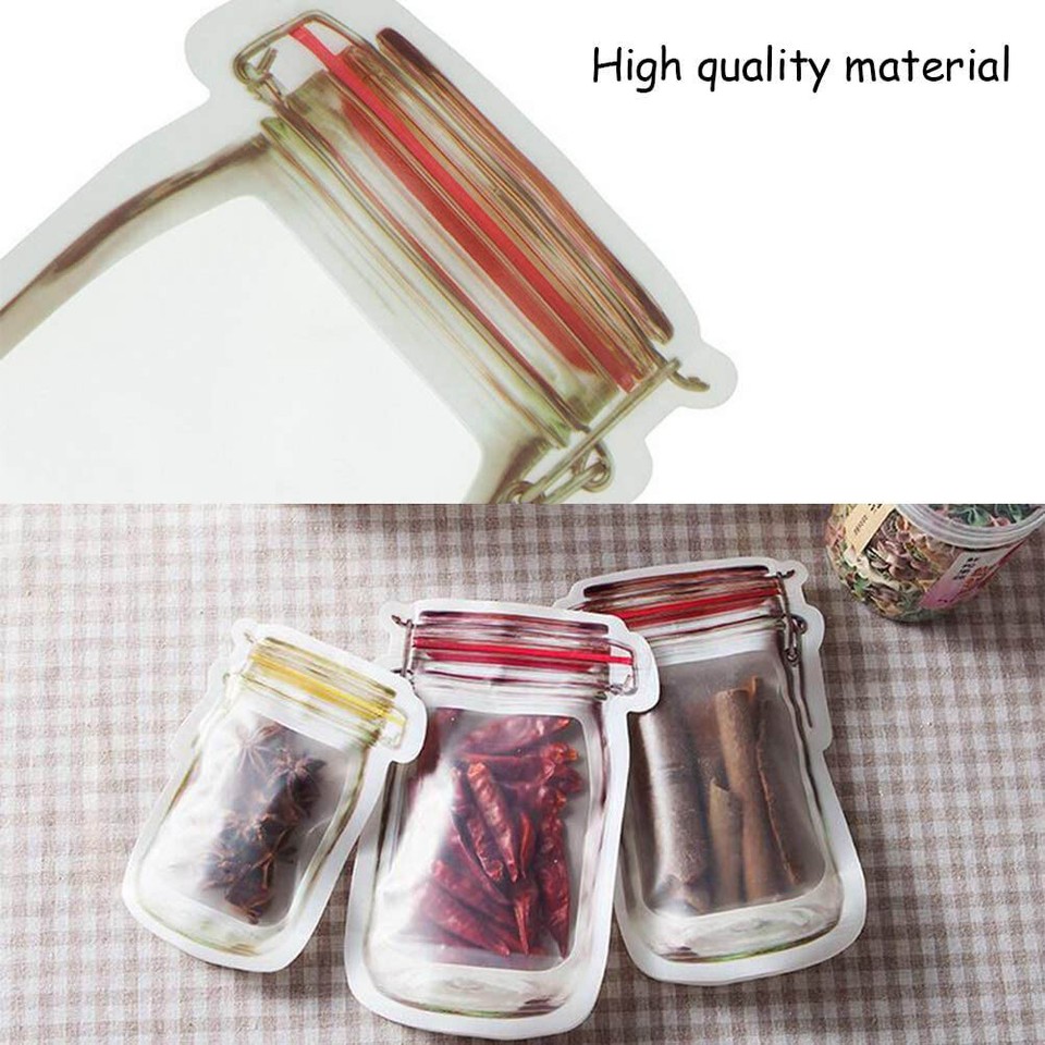 20Pcs Reusable Zip lock Snack Bags Mason Jar Zipper Food Saver Ziplock ...