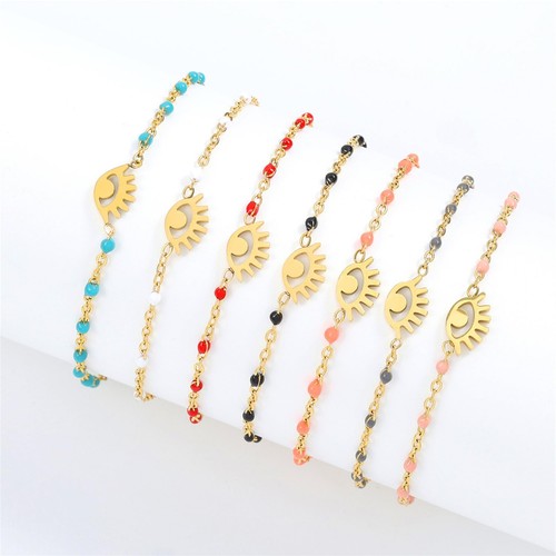 18K Gold Plated Dainty Evil Eye White Bracelet for Women Color Oil ...