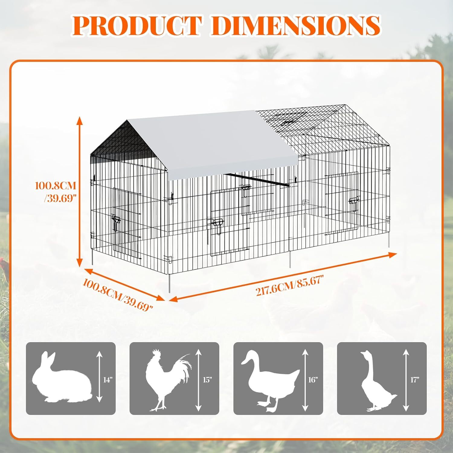 Large Metal Chicken Runs Coop Poultry Rabbits Walk-in Run Cage Silver ...