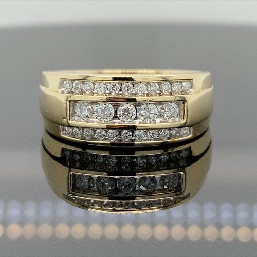 MGW 10k Yellow Gold 1/2Ctw Diamond Three Row Satin Band Men’s Ring ...