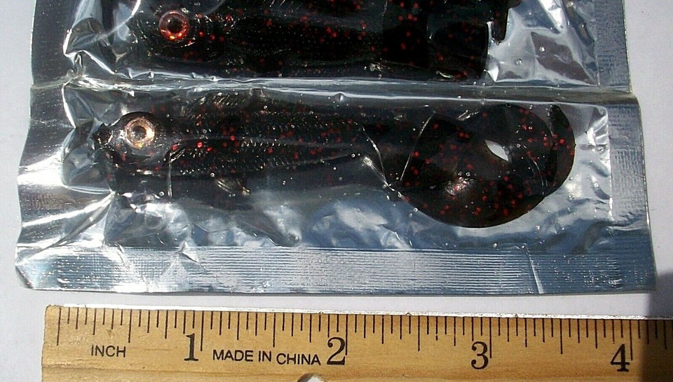 10ct EBONY Red Flake 4" DOUBLE TAIL SWIMBAIT GRUBS Bass Fishing Lures ...