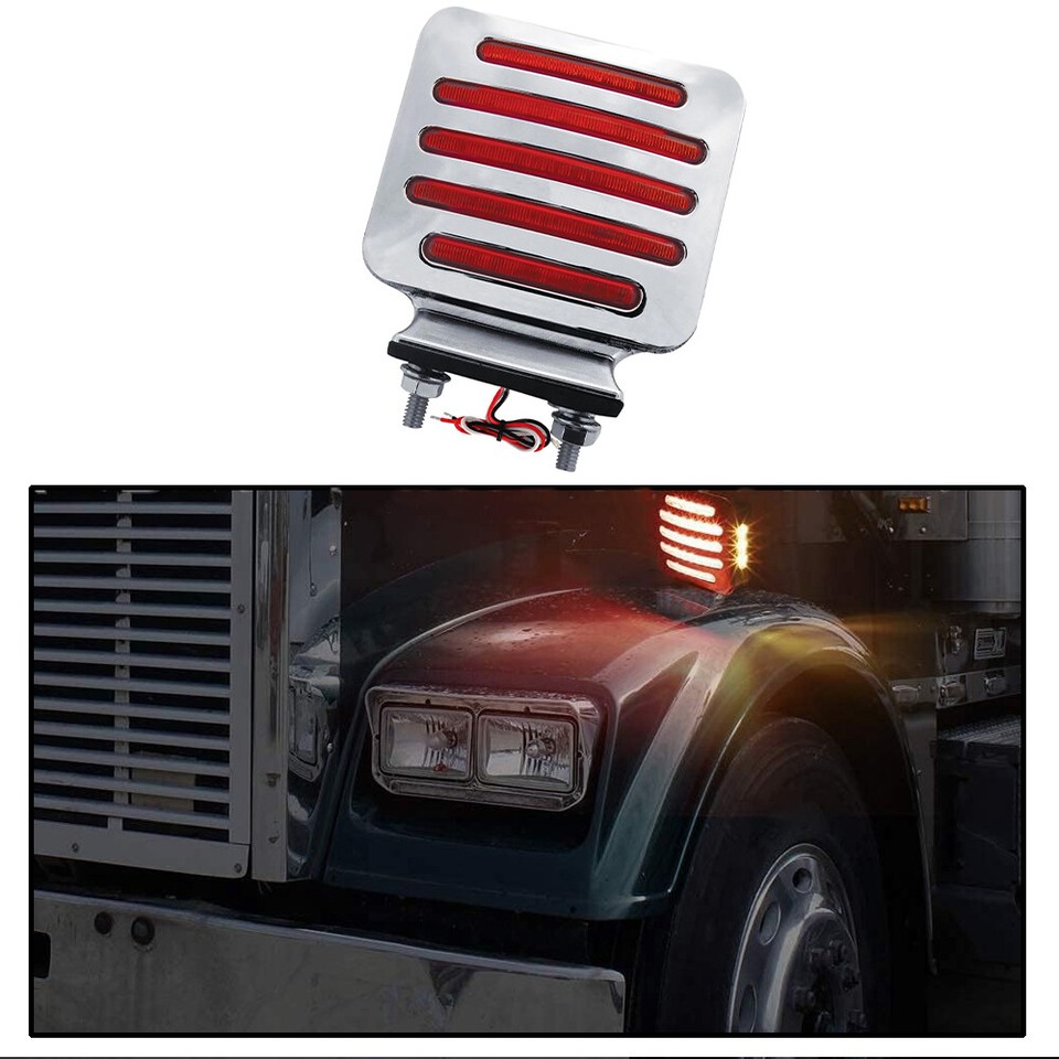 1x Amber+Red Square LED Double Face Stud Mount Fender Turn Brake Tail ...