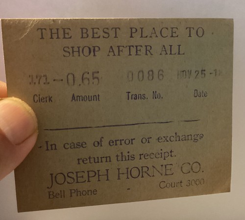 1918 JOSEPH HORNE CO. DEPARTMENT STORE PITTSBURGH PA RARE 65¢ RECEIPT ...