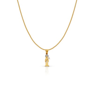 14K Two Tone Gold Devil Charm Pendant with 0.9mm Wheat Chain Necklace ...