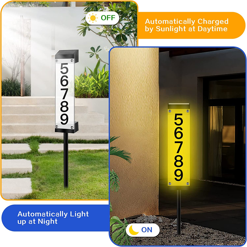 Solar House Numbers for Outside, Lighted Solar Address Sign Plaque ...