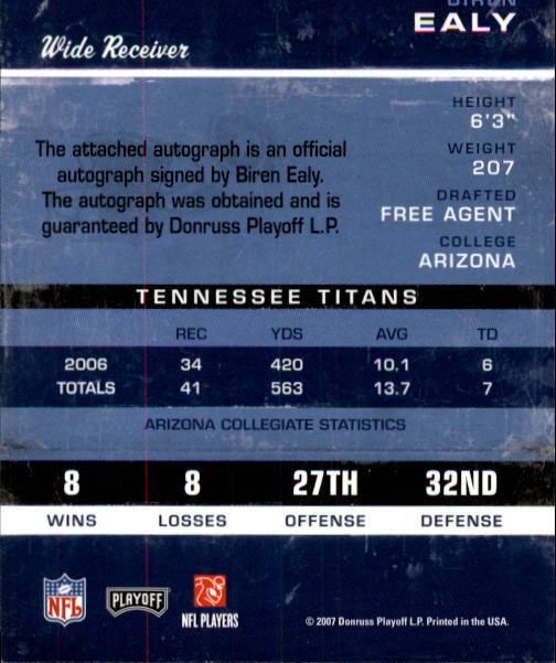 2007 Playoff Contenders Football Card #113 Biren Ealy Rookie | eBay