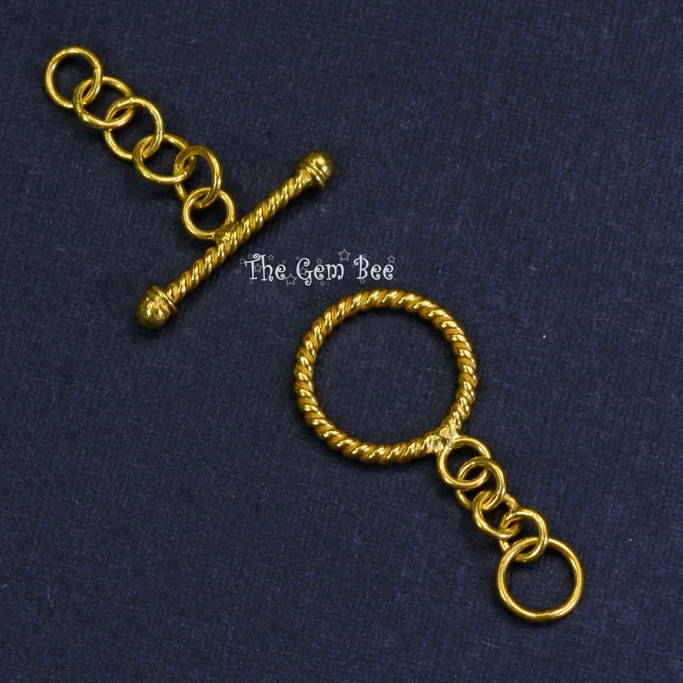 18k Solid Yellow Gold Circle Twisted Wire Toggle Clasp Finding Extender ...