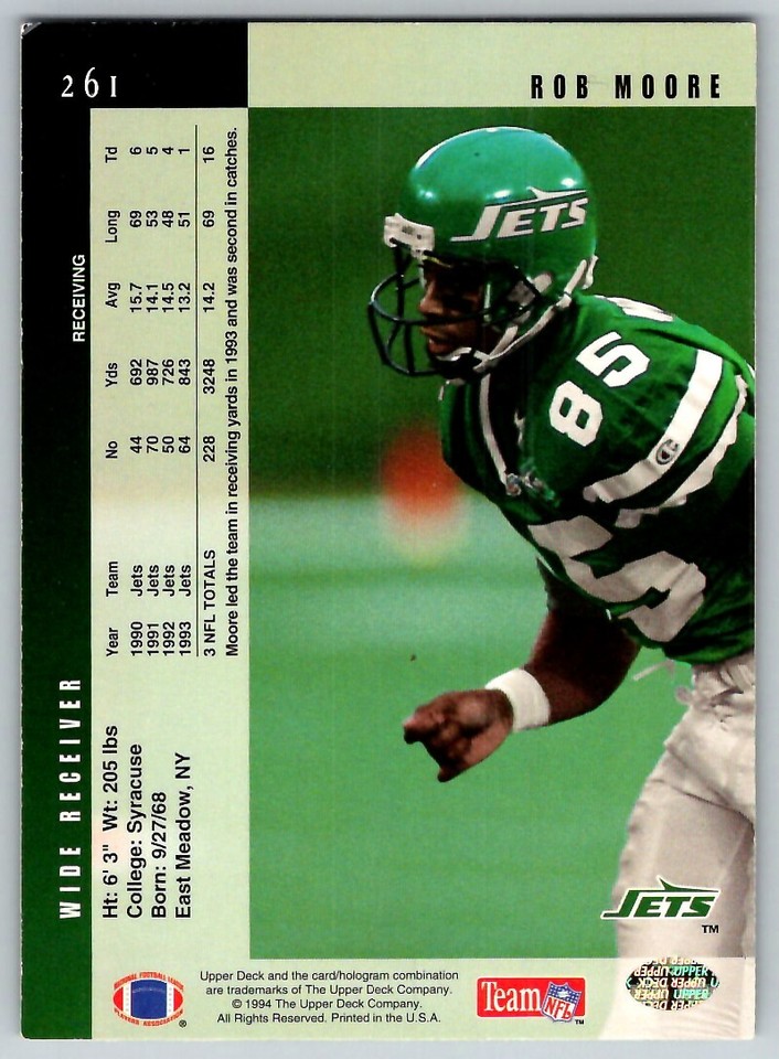 1994 UPPER DECK ROB MOORE NEW YORK JETS #261 | eBay