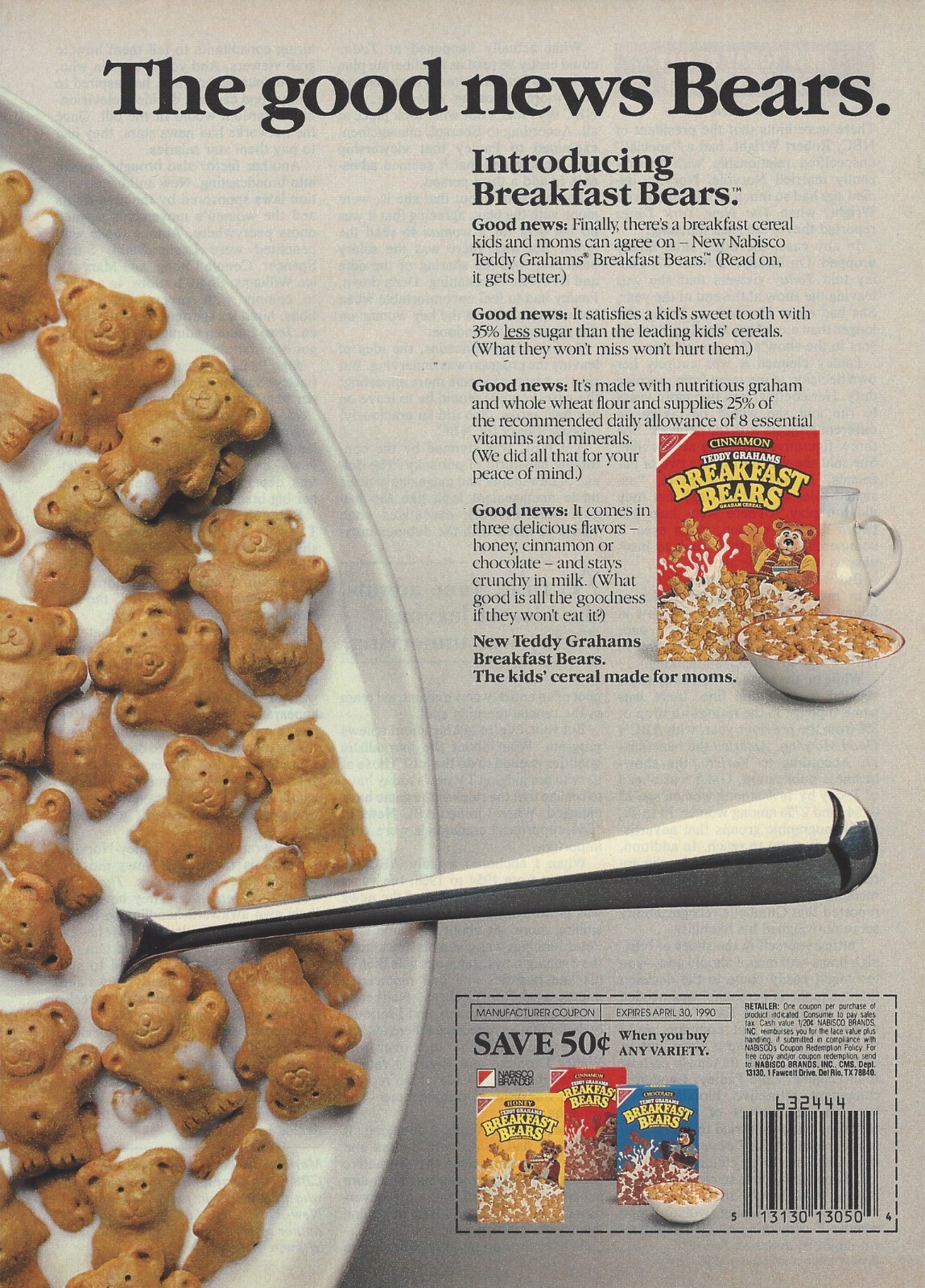 1990 Nabisco Teddy Grahams Breakfast Bears Cereal vintage print ad ...