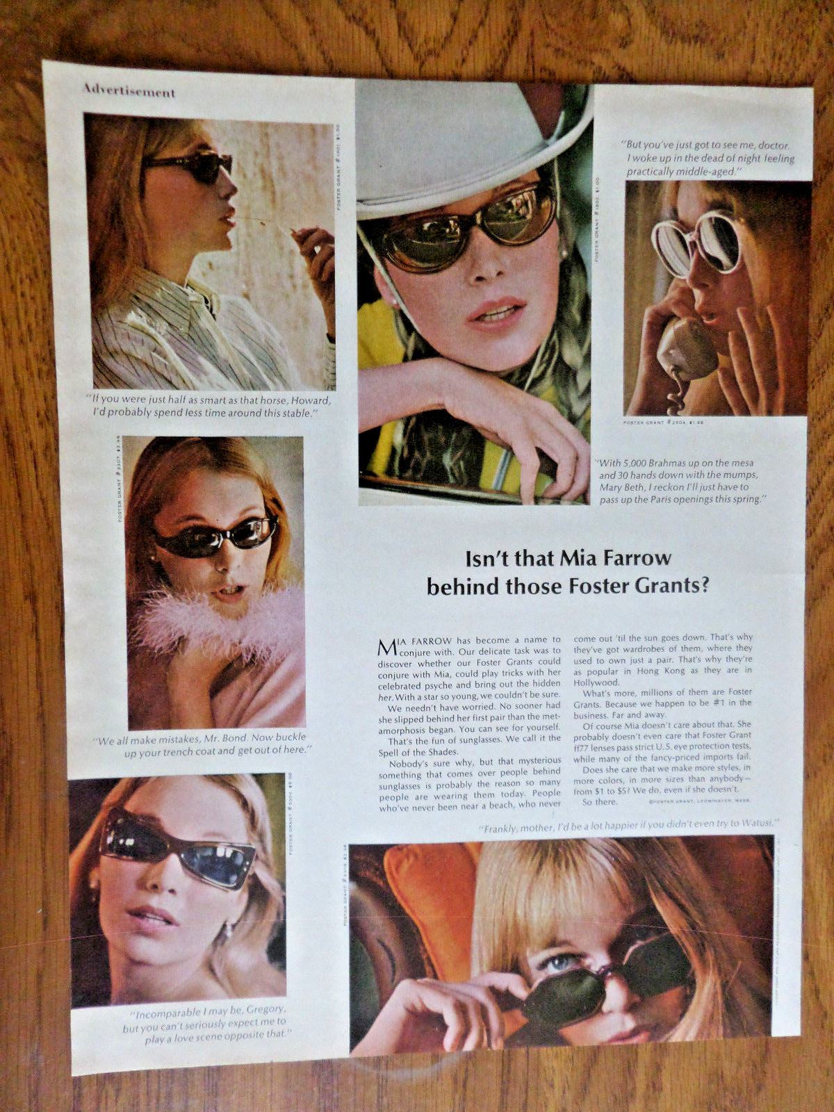 1966 Foster Grants Grant Sun Glasses Ad Mia Farrow | eBay