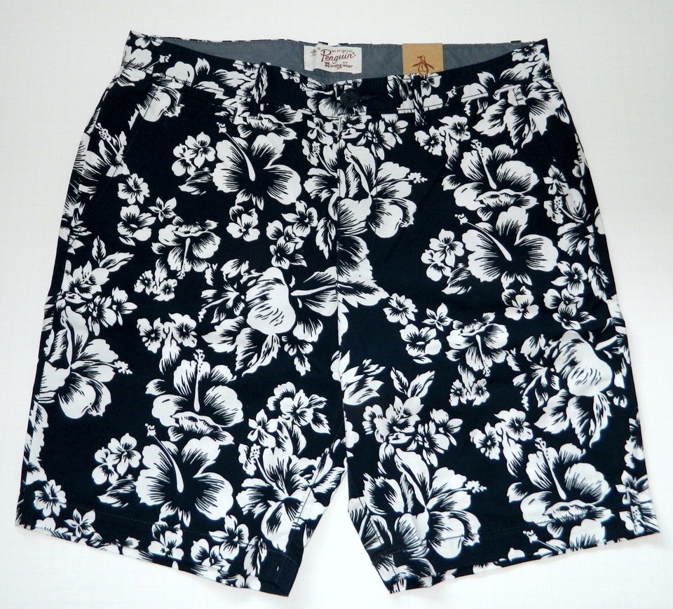 Original Penguin Men's Exploded Hibiscus Short Dark Sapphire Navy White ...