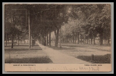 Vintage THREE RIVERS MICHIGAN Main Street N. from Bennett St Park Scene ...