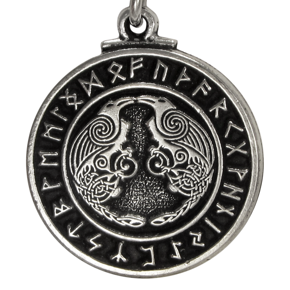 Pewter Odin Ravens Huginn and Muninn Pendant Norse Asatru Necklace Rune ...