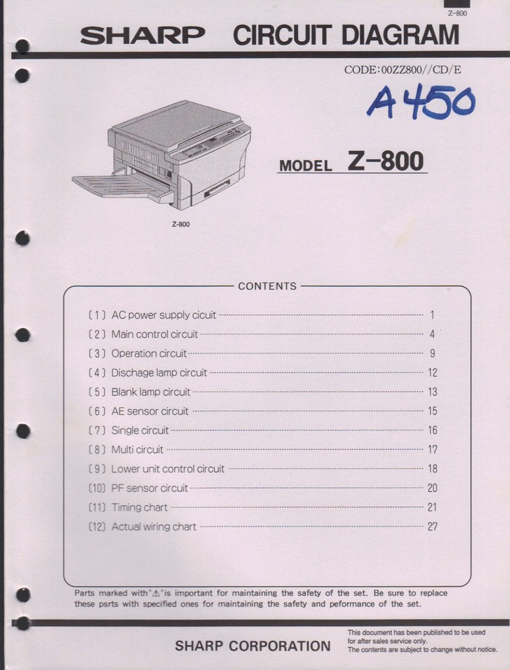 sharp service manual z-800 Copier part guide circuit diagram copy ...