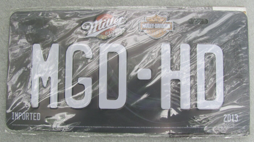 MGD-HD VANITY LICENSE PLATE MILLER GENUINE DRAFT BEER HARLEY DAVIDSON ...