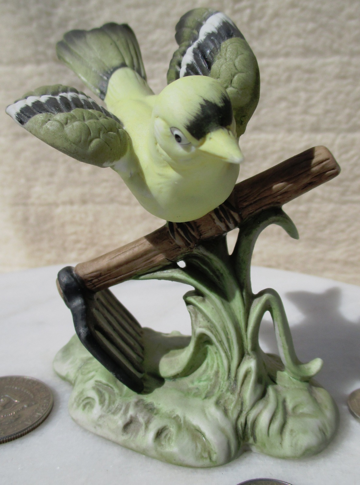 ARDCO Dallas Fine Quality Porcelain bird figurine perched on rake ...