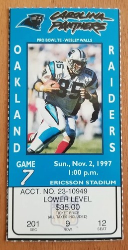 1997 Carolina Panthers vs Raiders Fred Lane 3 TDs Ticket Stub Wesley ...